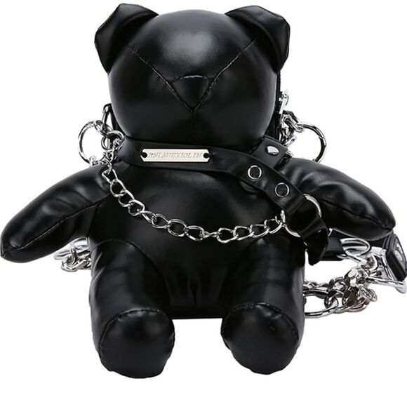 Bags | Black Leather Teddy Bear Bag With Silver Chain | Poshmark
